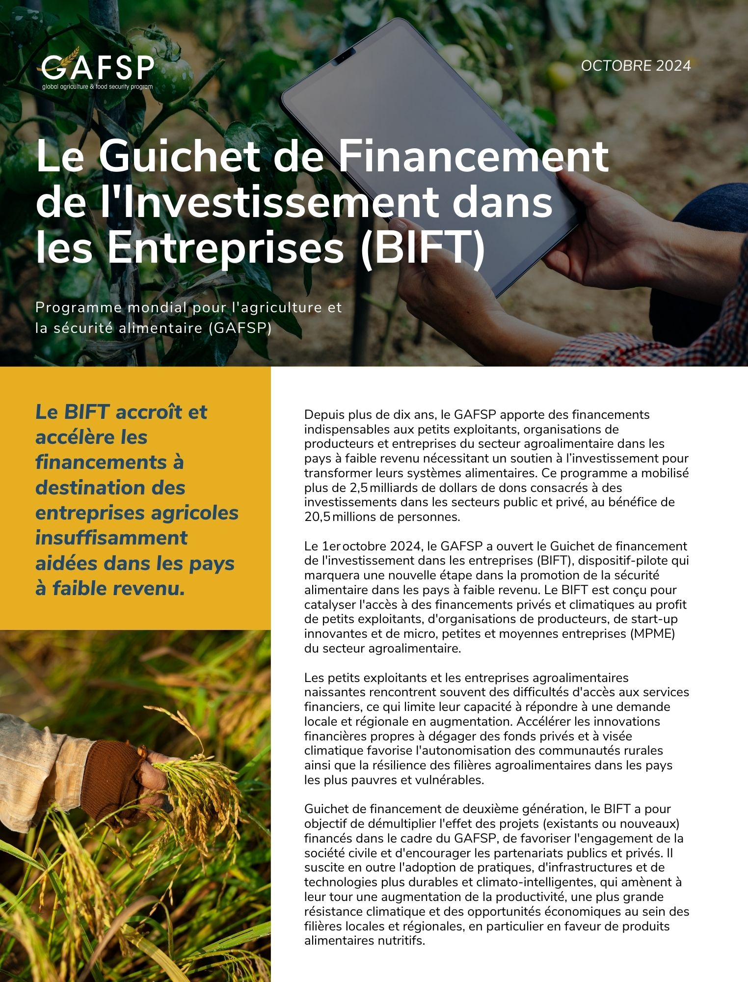 GAFSP BIFT Brief 2024 in French | Global Agriculture and Food Security ...